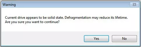 solid state drive defragmentation သတိပေးချက်