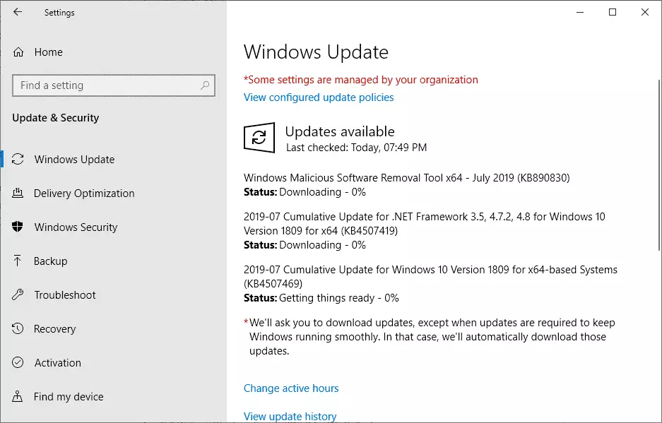 Microsoft Windows-ის უსაფრთხოების განახლებები 2019 წლის ივლისში