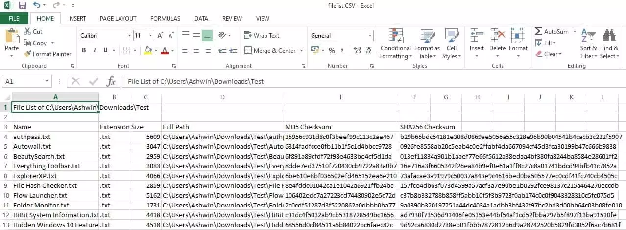 फाइललिस्ट अनुकूलन प्यारामिटरहरू csv