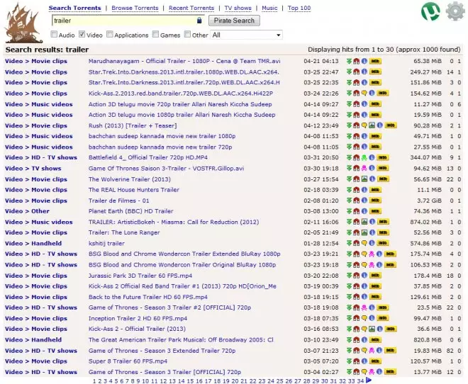 søkeresultater for pirate bay