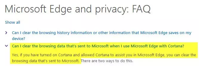 data ya makali ya cortana