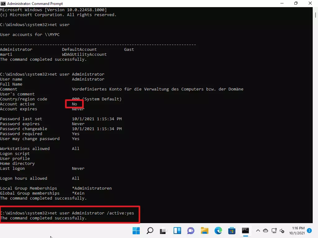 windows 11 ngaktifake akun administrator rahasia
