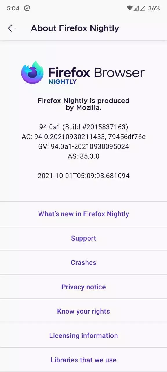 Firefox nocturne sur Android