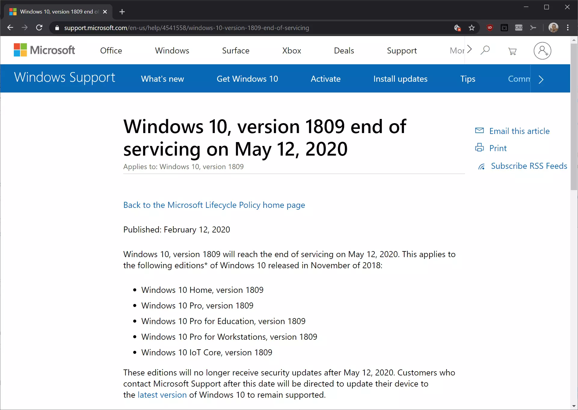 Windows 10 версия 1809