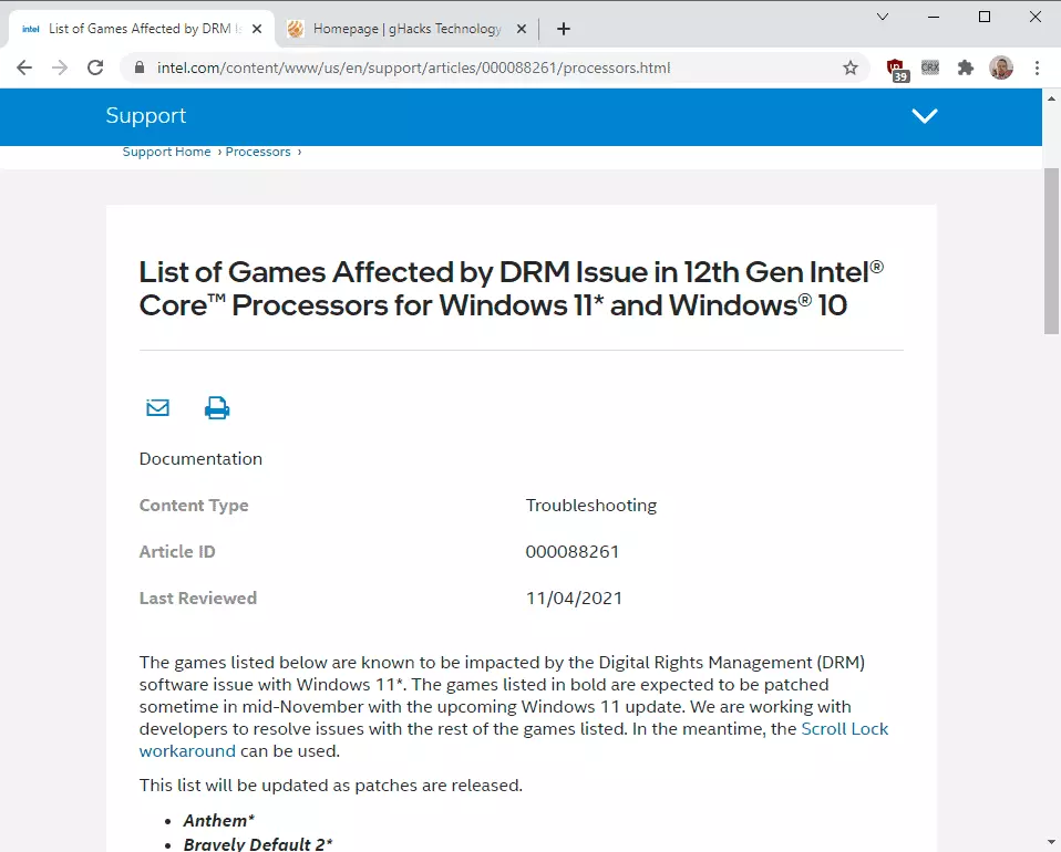 Permainan DRM terjejas oleh isu pemproses generasi ke-12 Intel pada Windows 10 dan 11