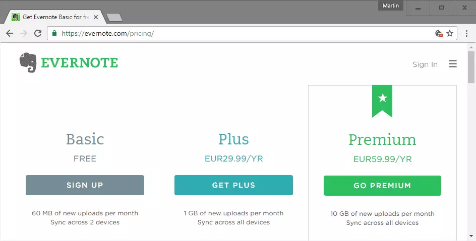 evernote nuwe pryse