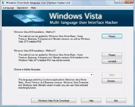 windows Vista แฮ็กเกอร์ส่วนต่อประสานผู้ใช้หลายภาษา