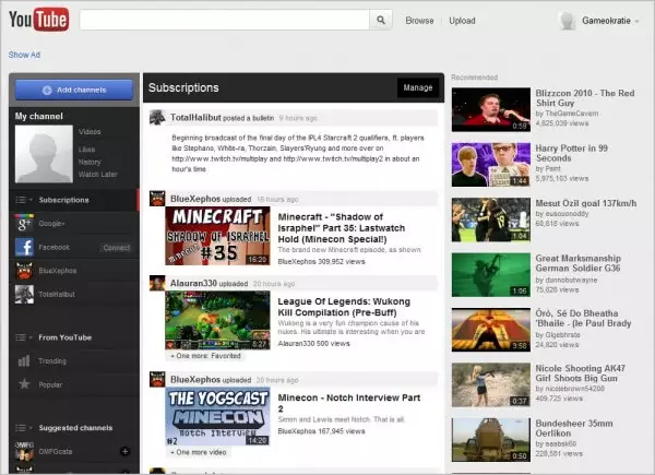 YouTube neue Homepage