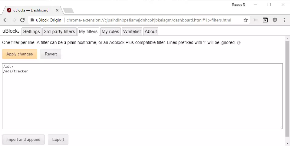 ublock ursprungsimportfilter