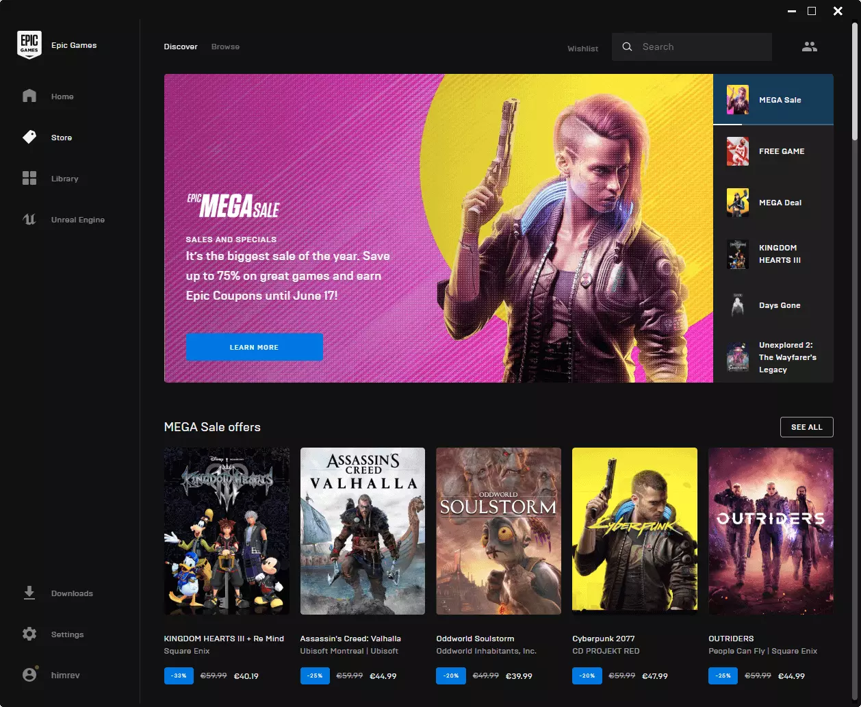 Epic Games Mega Sale on alkanut useimpien PC-pelien alennuksilla