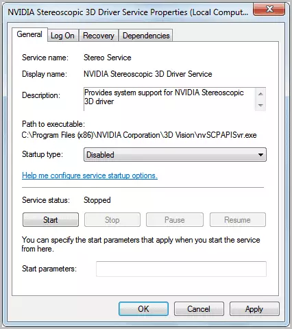 i-disable ang NVIDIA Stereoscopic 3D Driver