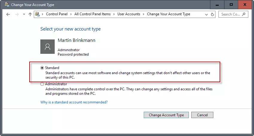 standert windows account