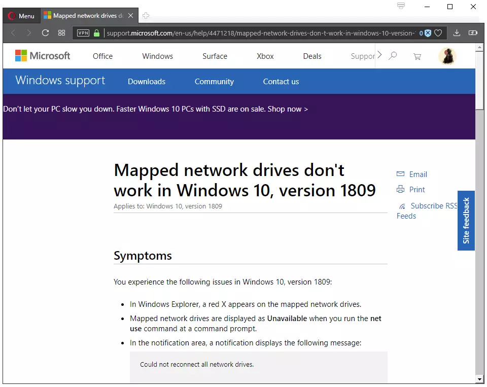 windows 10 1809 na naka-map sa mga network drive