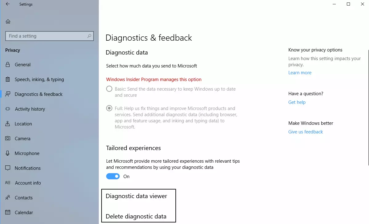 Windows 10 nézet törli a diagnosztikai adatokat