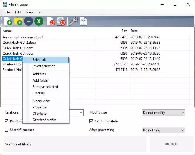 Alterna File Shredder kunteksta menuo