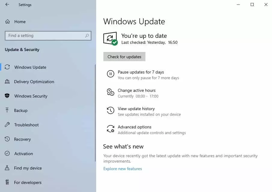 Windows Update hagaajinta 1903