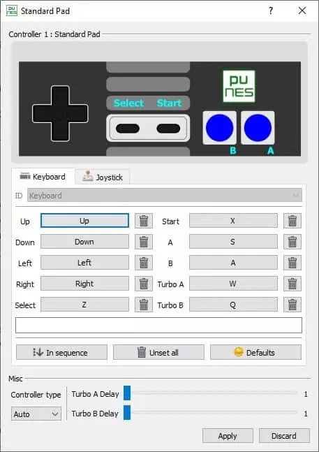 puNES emulator tastaturkontroller