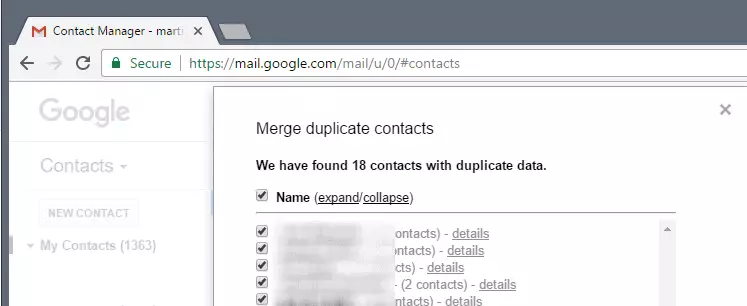 sloučit duplicitní kontakty gmail