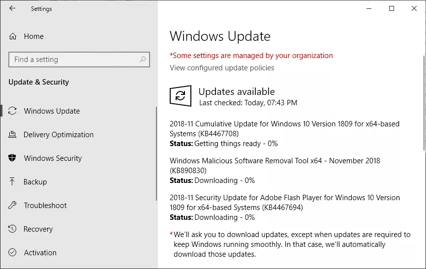 Actualizacións de seguridade de Windows Novembro 2018
