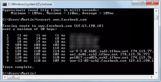 tracert Facebook