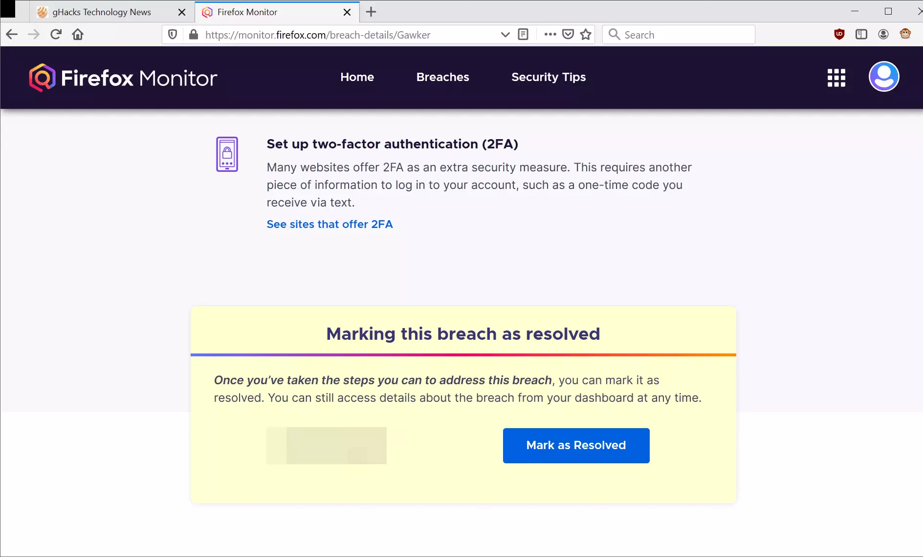 Firefox monitora pārkāpumi
