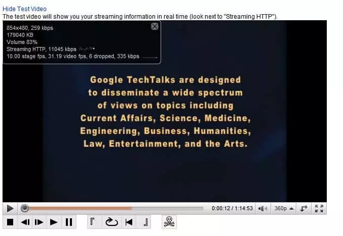 Tjek streaming videohastighed med Youtube Test Video 18563_2
