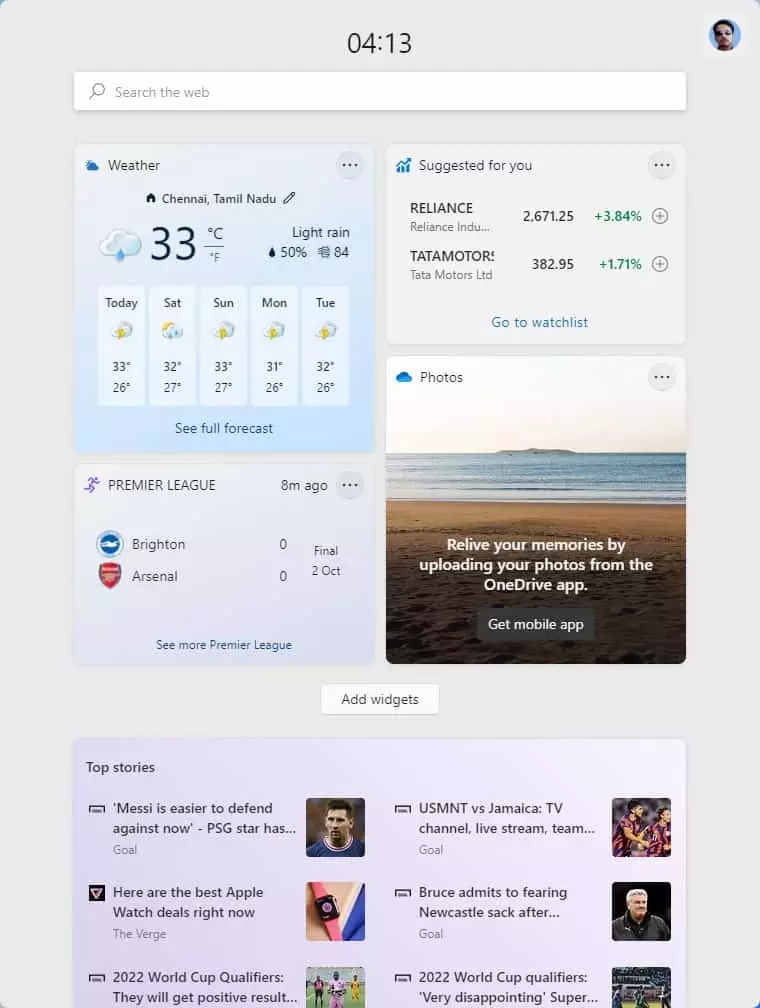 Panel Widget Windows 11