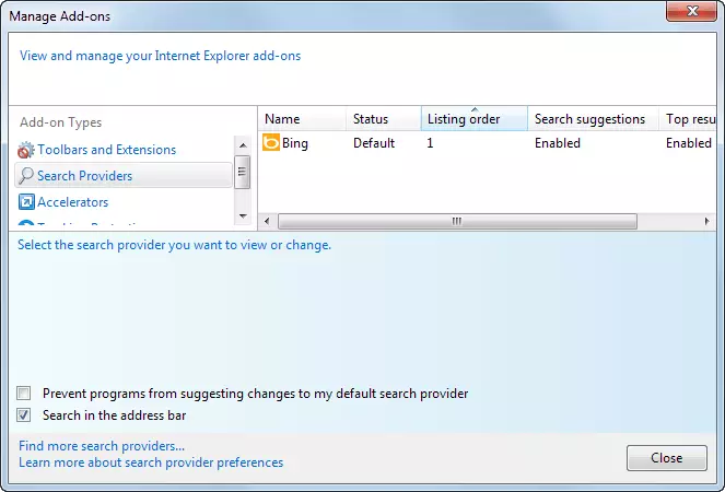Internet Explorer-ի որոնման պրովայդերներ