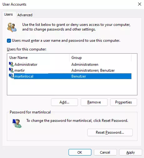 inicio de sesión automático da conta local de Windows 11