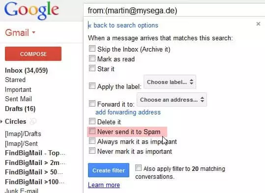 gmail whitelist imelo pewani sipamu