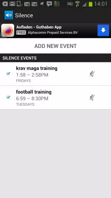 Android Silence op Zäitplang Screenshot