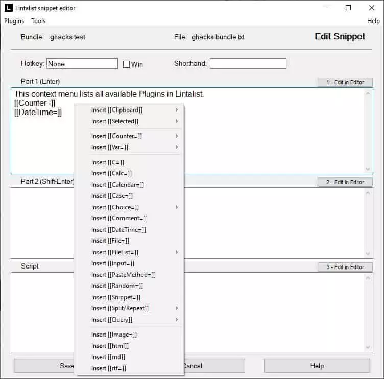 Lintalist Plugins Menu