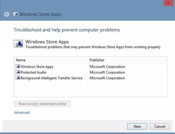 Captură de ecran pentru depanarea aplicațiilor din magazinul Windows