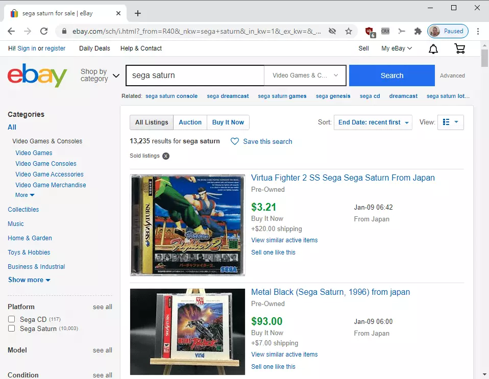 eBay sprzedanych przedmiotów