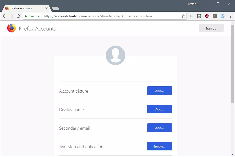 autenticazione in due passaggi dell'account Firefox