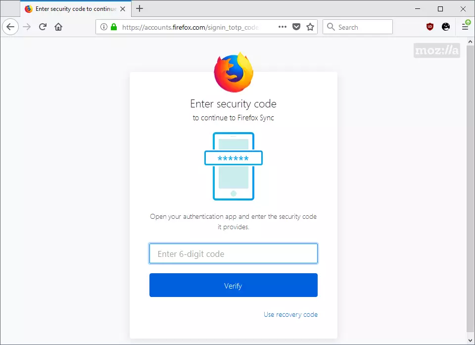 Firefox մուտքագրեք կոդը