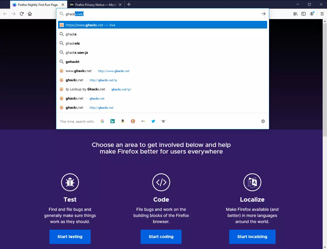 Firefox 75 yeni ünvan çubuğu