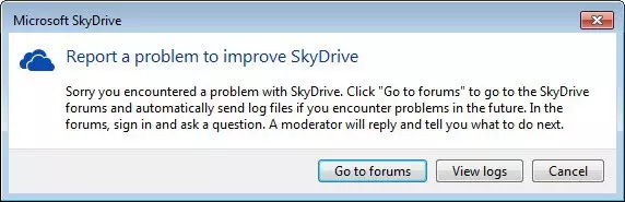 skydrive bir mesele barada habar berýär