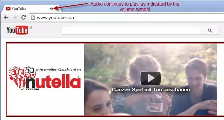 youtube audio blijft spelen