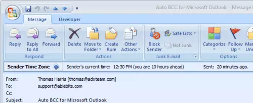 Временска зона на испраќачот на microsoft outlook