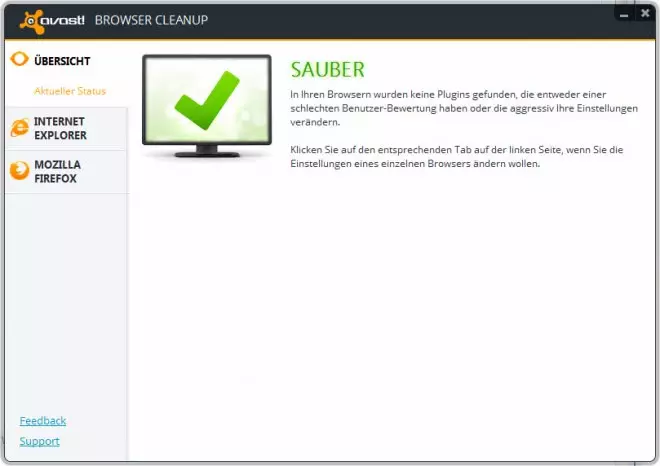 Знімок екрана засобу очищення браузера avast