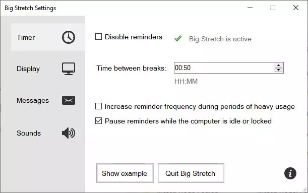 Big Stretch Reminder prikazuje poruku koja vas podsjeća da redovito uzimate pauze