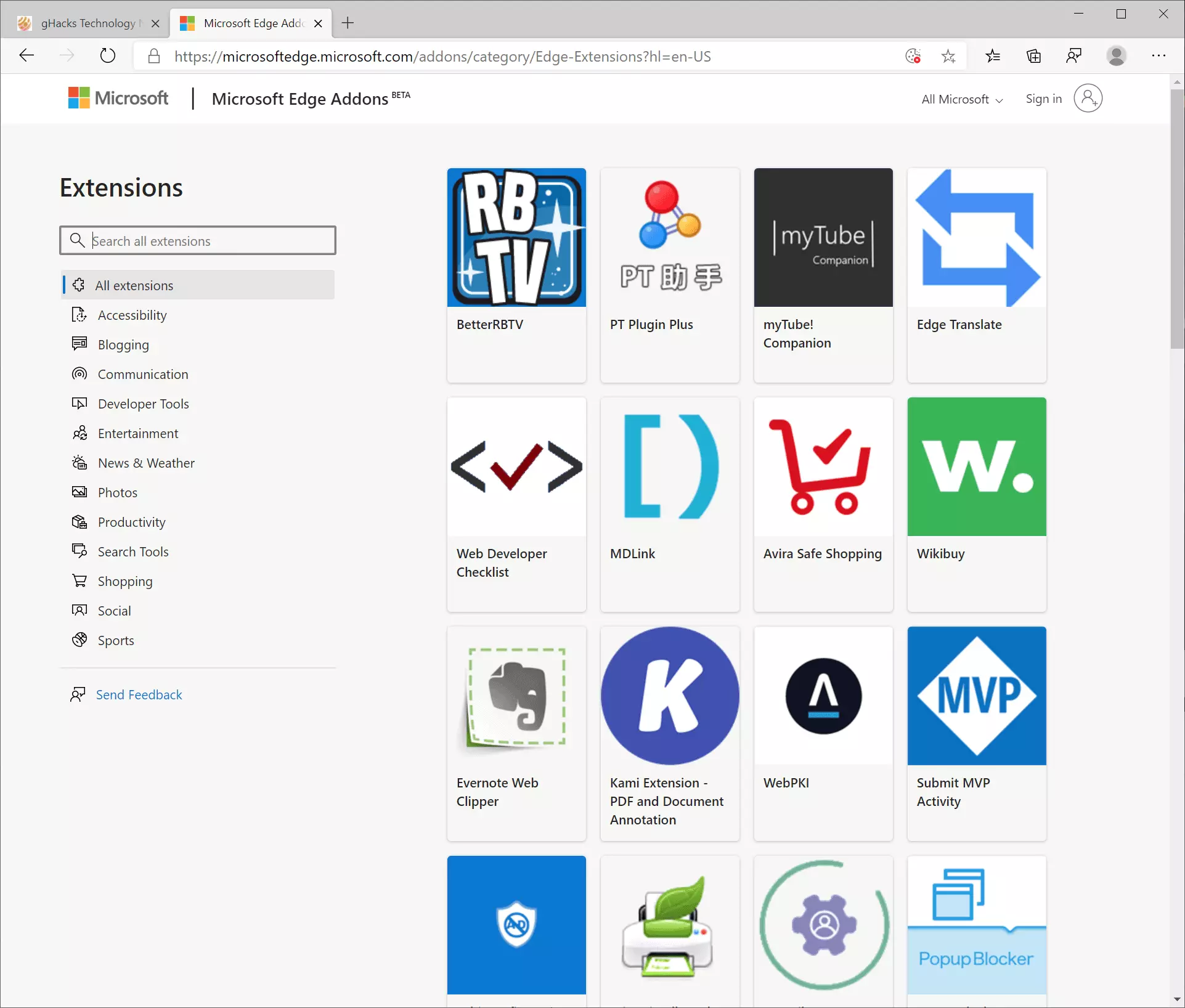 complementos de microsoft edge