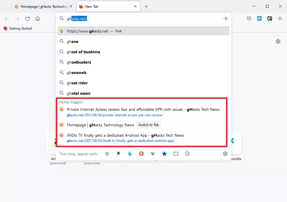 firefox നിർദ്ദേശിക്കുന്നു