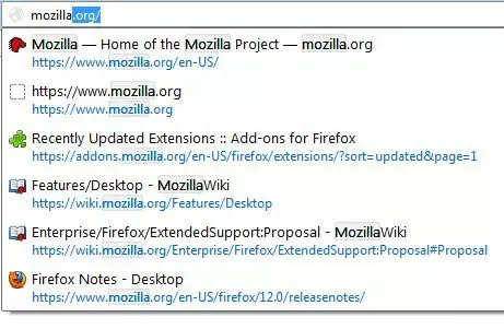Firefox истилоҳҳои ҷустуҷӯро таъкид мекунад