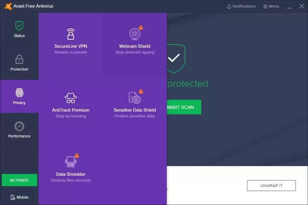Avast Free Antivirus - privacidade