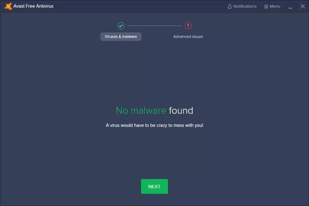 Avast Free Antivirus - rezultat skeniranja