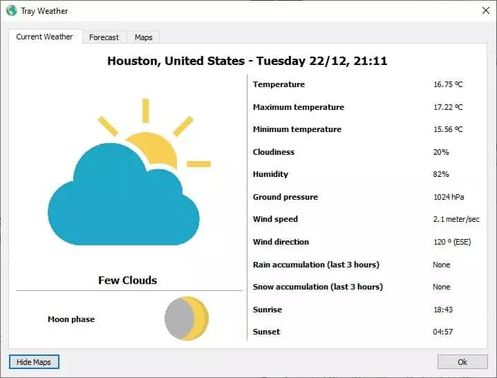 Tray Weather interface