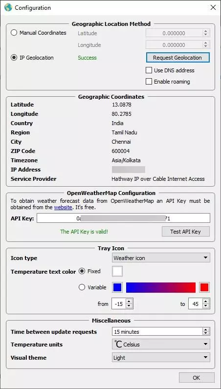 Tray Weather Configuration