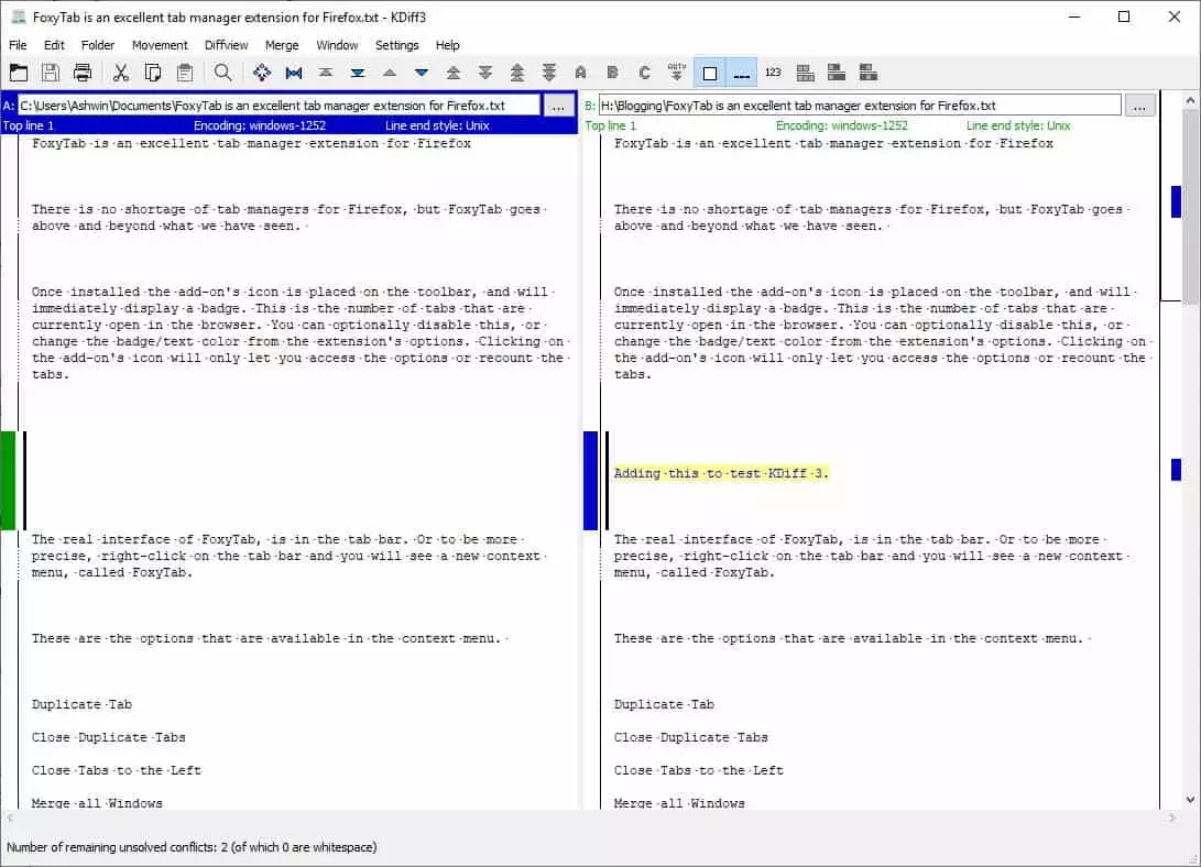 Exemple de comparació KDiff3